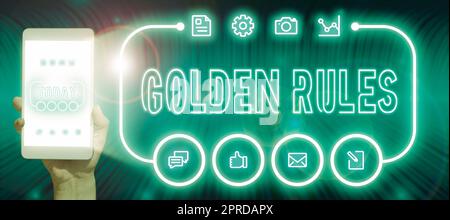 Text showing inspiration Golden Rules, Concept meaning Basic principle that should be followed ...