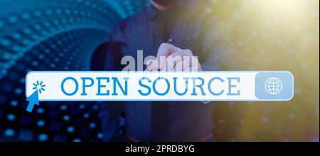 Text sign showing Open Source. Conceptual photo denoting software which original source code ...
