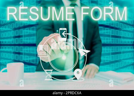 Sign displaying Resume Form. Business idea describe the layout elements ...