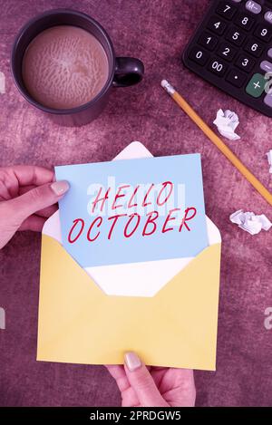 Writing displaying text Hello October. Business approach greeting used ...