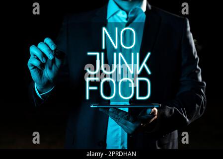 Handwriting text No Junk Food. Word for Stop eating unhealthy things go ...