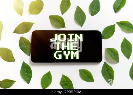 Hand writing sign Join The Gym. Concept meaning Motivation to start ...