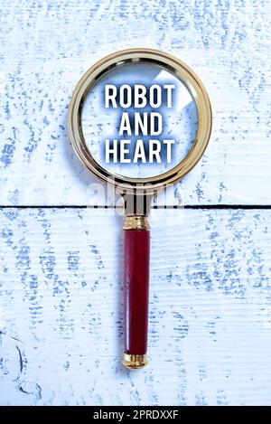 Hand writing sign Robot And Heart. Business idea Sensitivity and care ...
