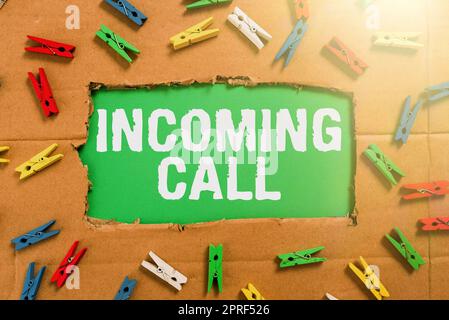 Hand writing sign Incoming Call. Word for Inbound Received Caller ID ...