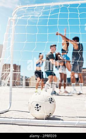 Goal post on urban football field, soccer pitch Stock Photo - Alamy