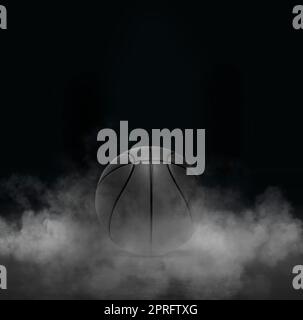 Black Basketball ball with cold vapor an isolated dark studio ...