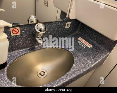 Details of a cabin, an aircraft toilet Stock Photo - Alamy