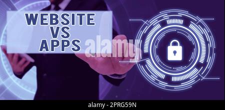 Writing displaying text Website Vs Apps. Business showcase Doubt between using a webpage or an ...