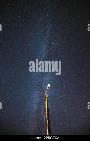 Night Starry Sky Stars And Meteoric Track Trails. Meteors Fly Ac Stock ...