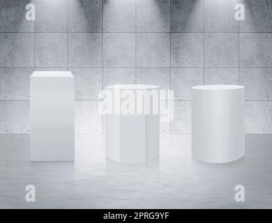 Museum stage. Realistic cubes podium, 3d exhibit displays. Gallery ...