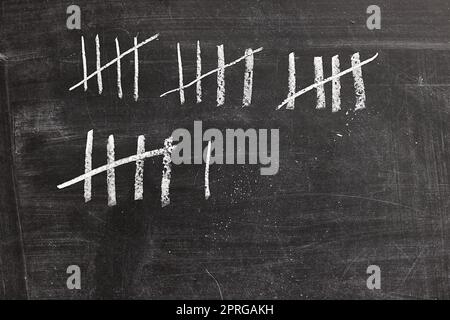 Counting tally marks with chalk, groups of five strikes Stock Photo - Alamy