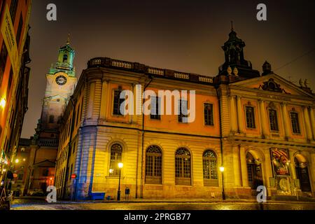 Night view of Gumla Tan Old Town. Shooting Location: Sweden, Stockholm ...