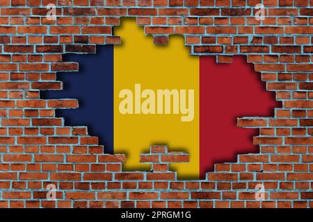 3D Flag of Chad behind the broken old stone wall background Stock Photo ...
