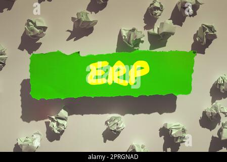 Text caption presenting Erp, Internet Concept enterprise resource planning centralized database ...