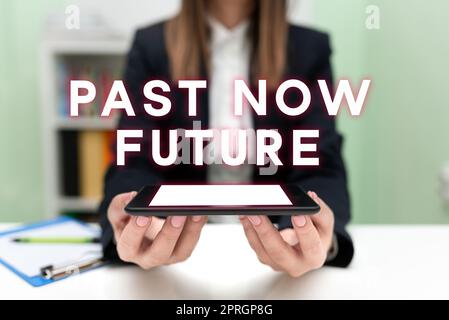 Sign displaying Past Now Future. Word for Last time Present Following ...