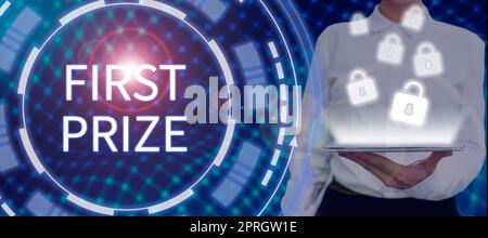 Conceptual caption First Prize, Business idea most coveted prize that ...