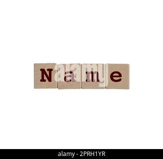 the word Name formed with wooden dowels on a transparent background ...