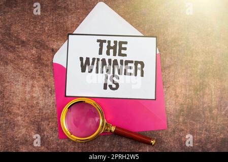 Conceptual caption The Winner Is.... Business showcase Announcing who ...