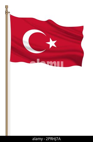 3D illustration. Flag of Turkiye on a fabric ribbon background Stock ...