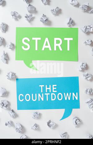 Conceptual caption Start The Countdown. Business showcase Sequence of ...