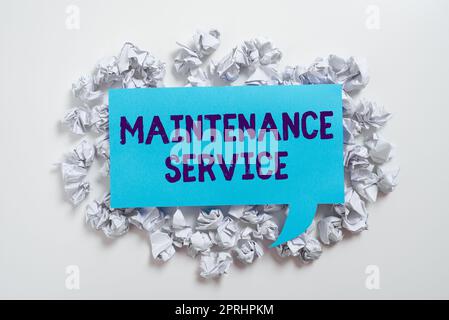 Text caption presenting Maintenance Service. Word Written on Keep a ...