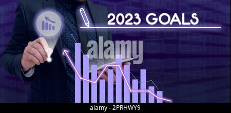 Sign displaying 2023 Goals, Business showcase A plan to do for ...