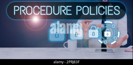 Sign displaying Procedure PoliciesSteps to Guiding Principles Rules and ...