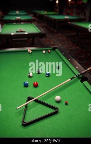 Billiard room, snooker game saloon, pool hall Stock Photo - Alamy