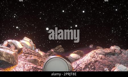 Stones and cosmonaut heads. Computer generated 3d render Stock Photo ...