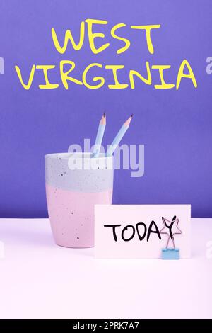 Hand writing sign West Virginia. Business showcase United States of ...