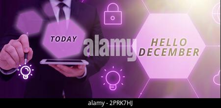 Text showing inspiration Hello December, Business showcase greeting ...