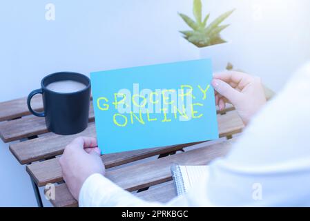 Sign displaying Grocery Online, Internet Concept digital version of ...