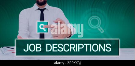 Text showing inspiration Job Descriptions. Business concept ...