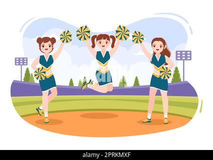 Cheerleader Girl with Pompoms of Dancing and Jumping to Support Team ...