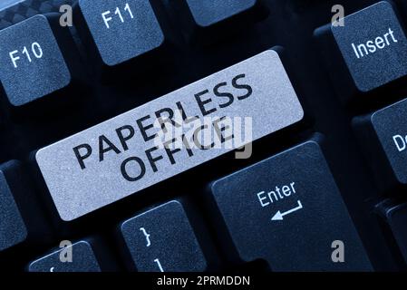 Sign displaying Paperless Office, Business showcase the area in an ...