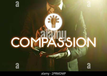 Text caption presenting Compassion, Concept meaning empathy and concern ...
