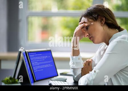 Blue BSOD Error At Computer. Malware Attack Stock Photo - Alamy