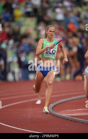 Anita Horvat participating in the 4x400 meters relay of the European ...