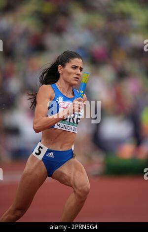 Dimitra Gnafaki participating in the 4x400 meters relay of the European ...