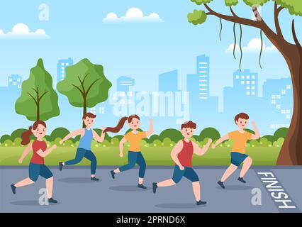 Running Racing Template Hand Drawn Cartoon Flat Illustration People ...