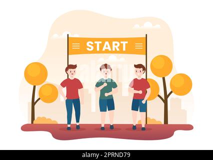 Running Racing Template Hand Drawn Cartoon Flat Illustration People ...