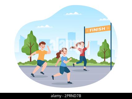 Running Racing Template Hand Drawn Cartoon Flat Illustration People ...