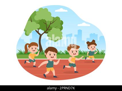 Running Racing Template Hand Drawn Cartoon Flat Illustration People ...