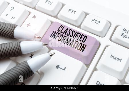 Text sign showing Classified Information. Business photo showcasing ...