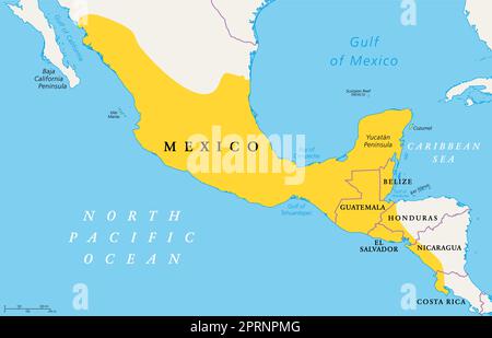 Mesoamerica, political map, pre Columbian region and cultural area ...