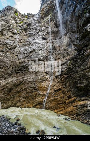 Waterfall in the Glacier Canyon in Grindelwald, Switzerland Stock Photo ...