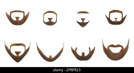 Set with stylish beard on white background, men's fashion. Banner ...