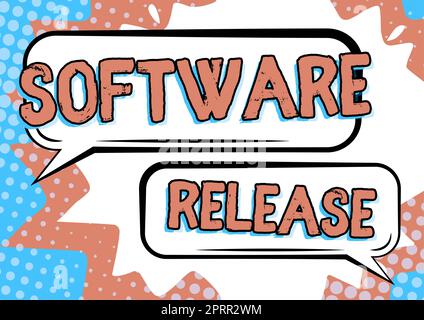 Hand writing sign Software Releasesum of stages of development and ...