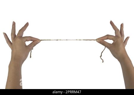 the thread held by a female hand on a transparent background Stock ...