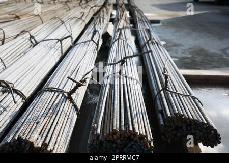 Many steel reinforcing bars on construction site Stock Photo - Alamy